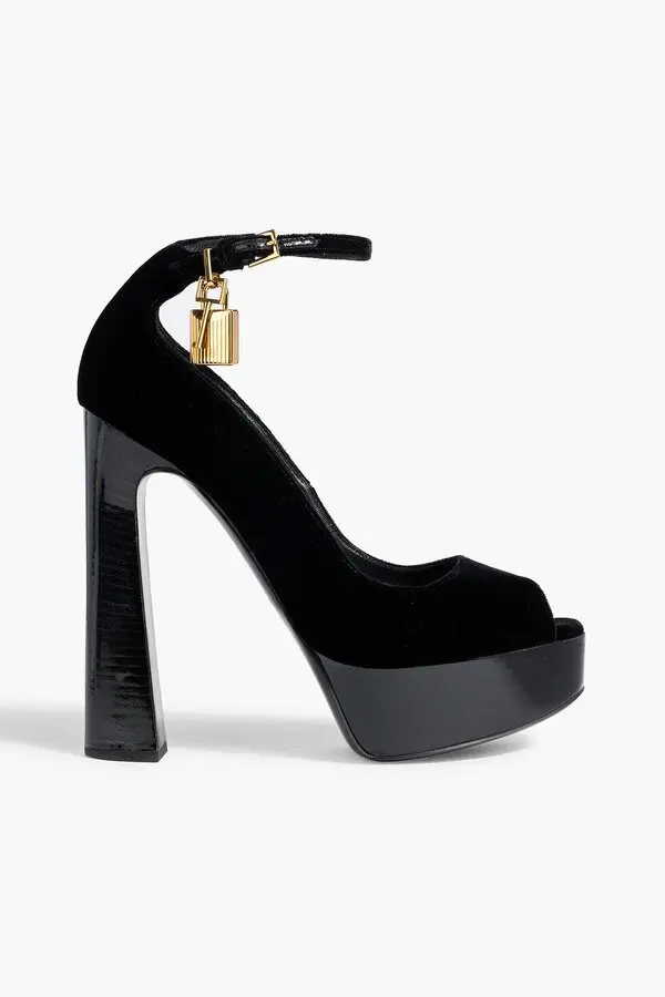 TOM FORD Padlock Velvet Platform Sandals - Black