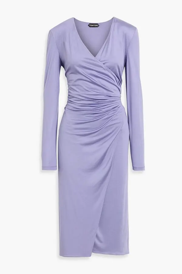 TOM FORD Draped Silkjersey Midi Wrap Dress - Lavender