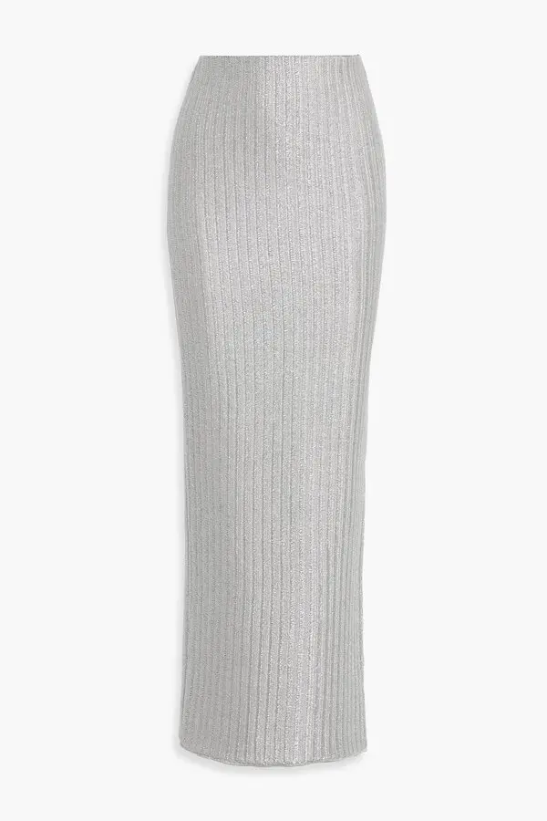 TOM FORD Metallic Ribbed Cottonblend Maxi Skirt - Silver
