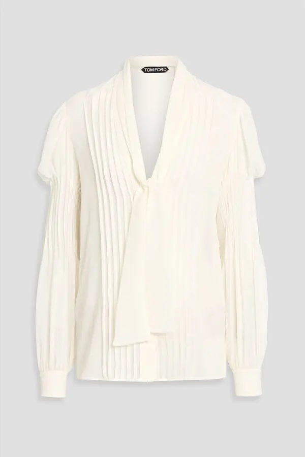 TOM FORD Pintucked Silk Crepe De Chine Top - Ivory