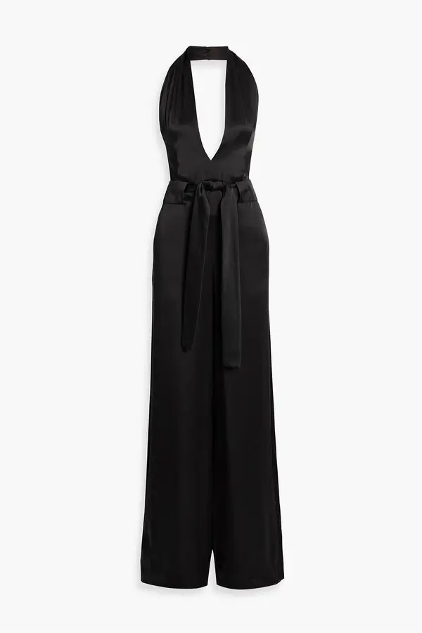 TOM FORD Satin Halterneck Wideleg Jumpsuit - Black