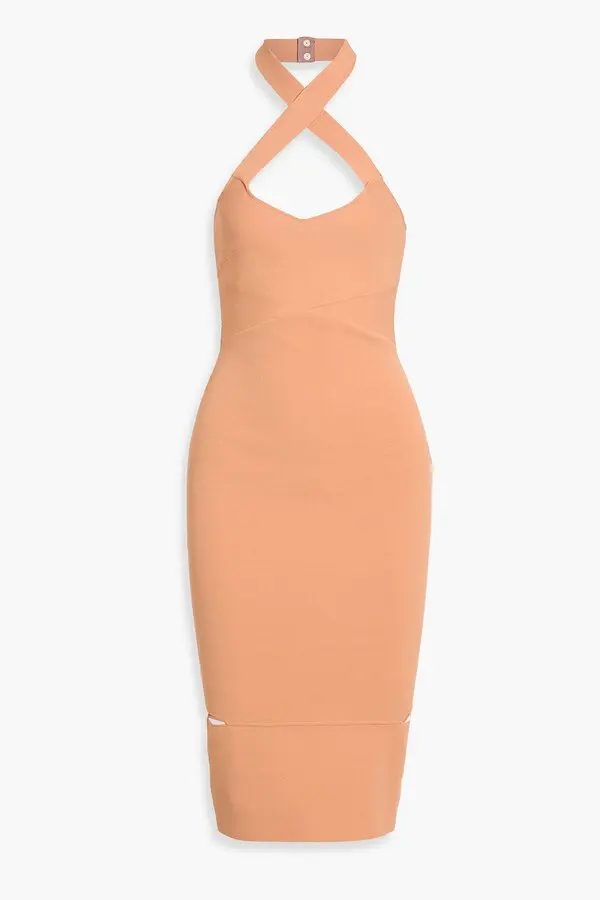 TOM FORD Cutout Stretchknit Halterneck Midi Dress - Pastel Orange