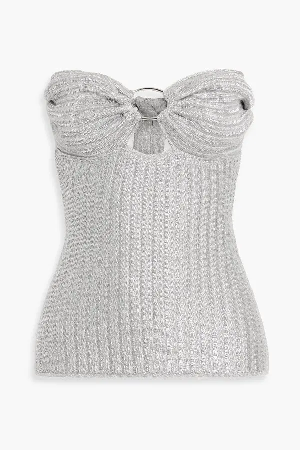 TOM FORD Strapless Metallic Ribbed Cottonblend Top - Silver