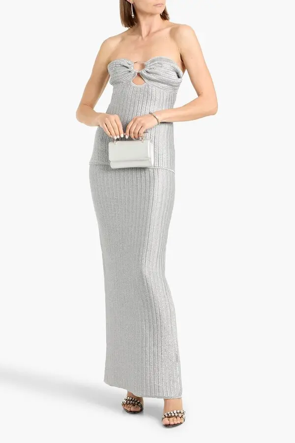 TOM FORD Strapless Metallic Ribbed Cotton-blend Top