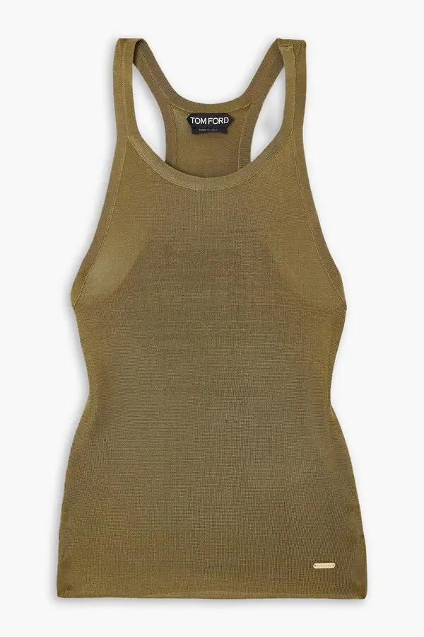 TOM FORD Embellished Silk Tank - Army Green