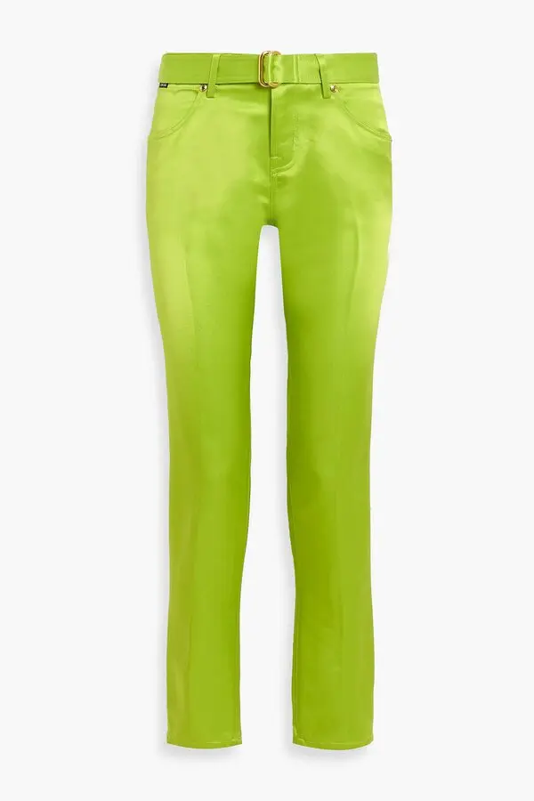 TOM FORD Belted Silksatin Slimleg Pants - Lime Green