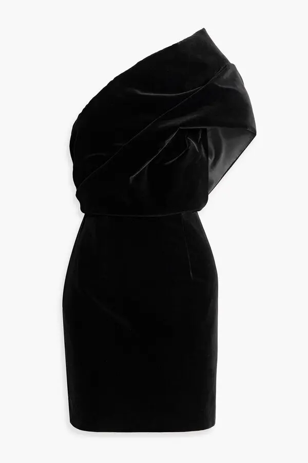 TOM FORD Oneshoulder Draped Cottonvelvet Mini Dress - Black