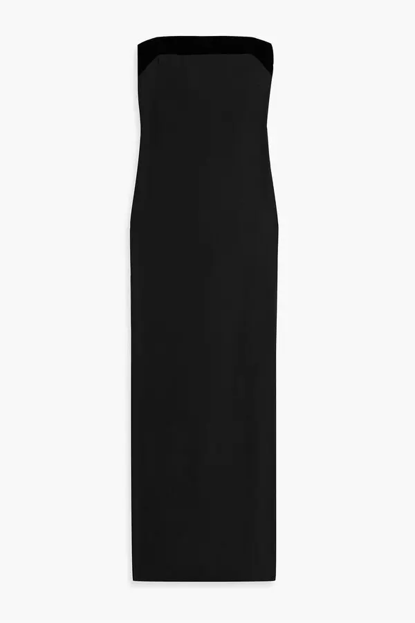 TOM FORD Strapless Velvettrimmed Silkcrepe Gown - Black