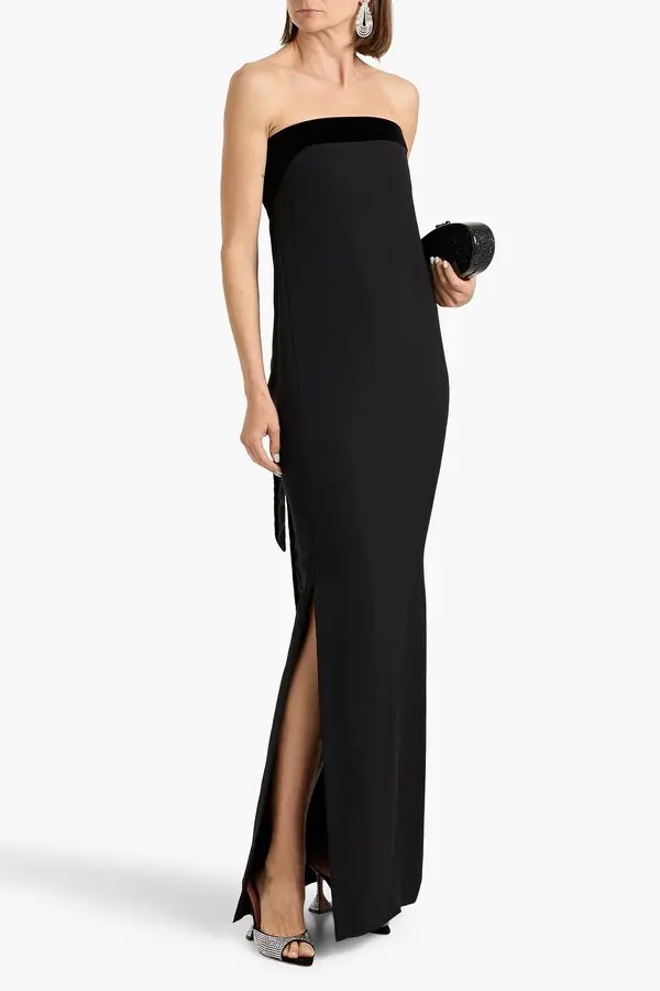 TOM FORD Strapless Velvet-trimmed Silk Gown