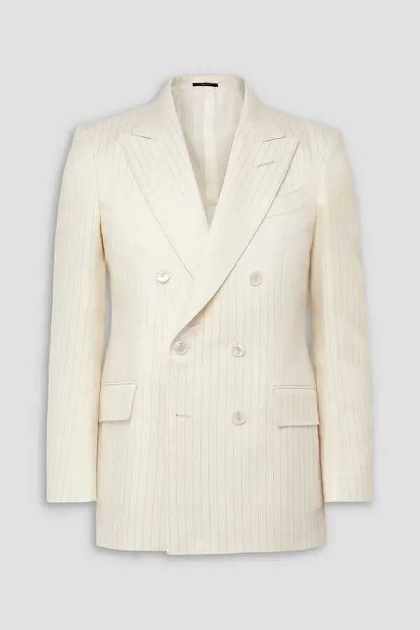 TOM FORD Dyllan Doublebreasted Metallic Striped Woolblend Suit Jacket - Ivory