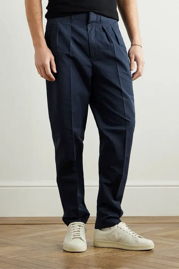 TOM FORD Straight-leg Pleated Cotton And Silk-blend Poplin Pants
