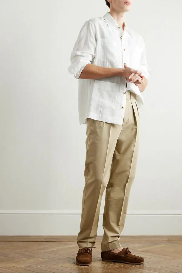 TOM FORD Straight-leg Pleated Cotton And Silk-blend Poplin Pants - Sand