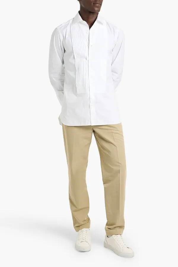 TOM FORD Straight-leg Pleated Cotton And Silk-blend Poplin Pants - Sand
