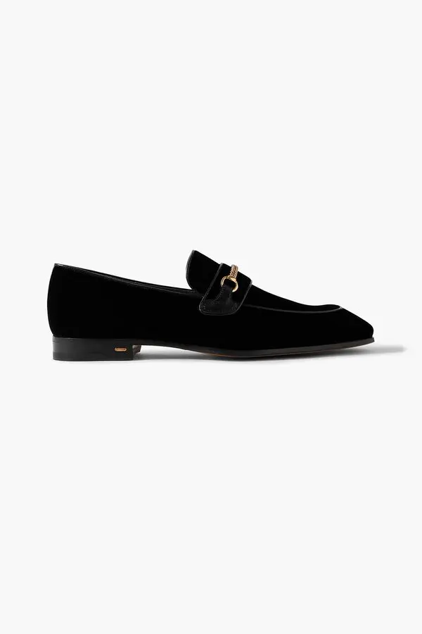 TOM FORD Bailey Chainembellished Leathertrimmed Velvet Loafers - Black