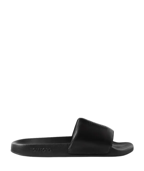 TOM FORD Ricky Logo Perforated Leather Slides - Black