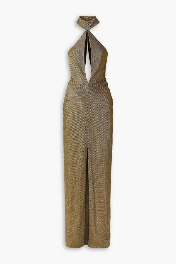 TOM FORD Cutout Metallic Stretchknit Halterneck Gown - Gold