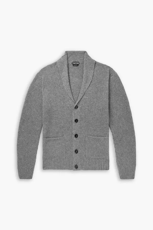 TOM FORD Shawlcollar Ribbed Cashmere And Silkblend Cardigan - Gray
