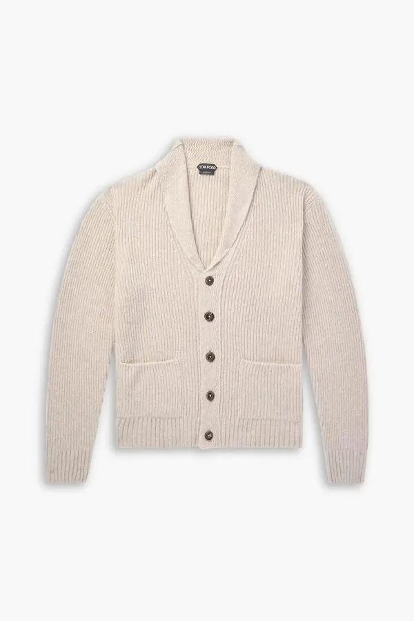 TOM FORD Shawlcollar Ribbed Cashmere And Silkblend Cardigan - Stone