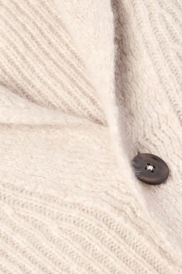 TOM FORD Shawl Collar Ribbed Cashmere And Silk-blend Cardigan - Stone