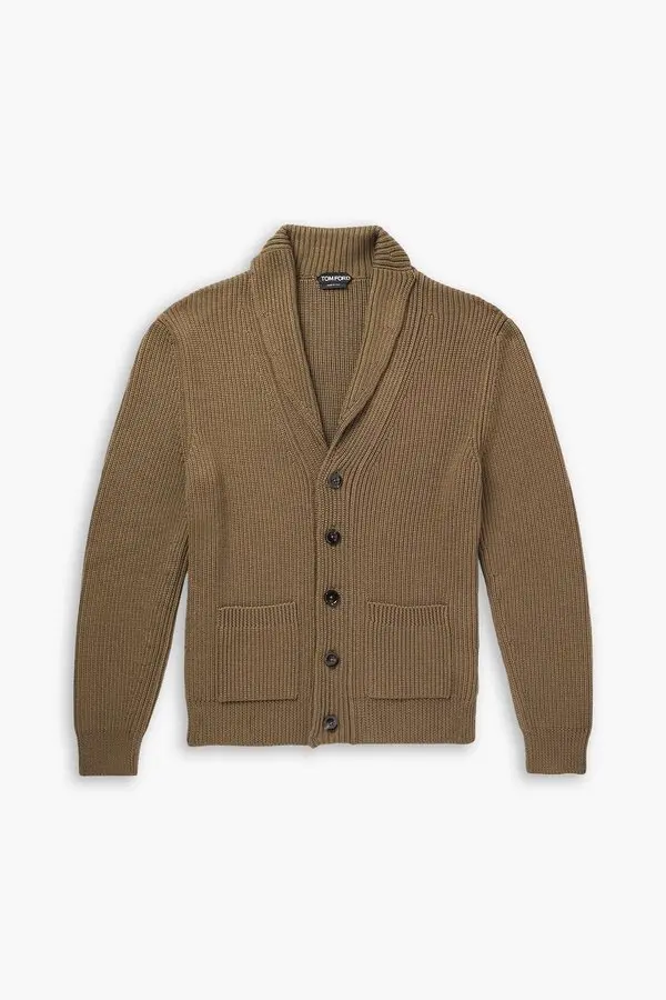 TOM FORD Shawlcollar Ribbed Silk And Woolblend Cardigan - Army Green