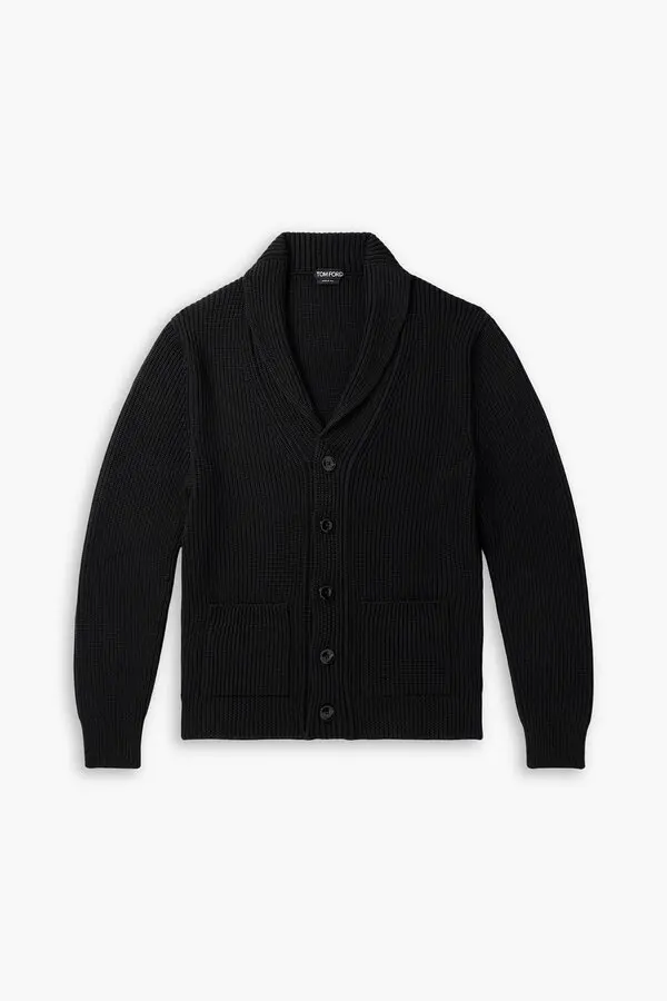 TOM FORD Shawl Collar Ribbed Silk And Wool-blend Cardigan - Black