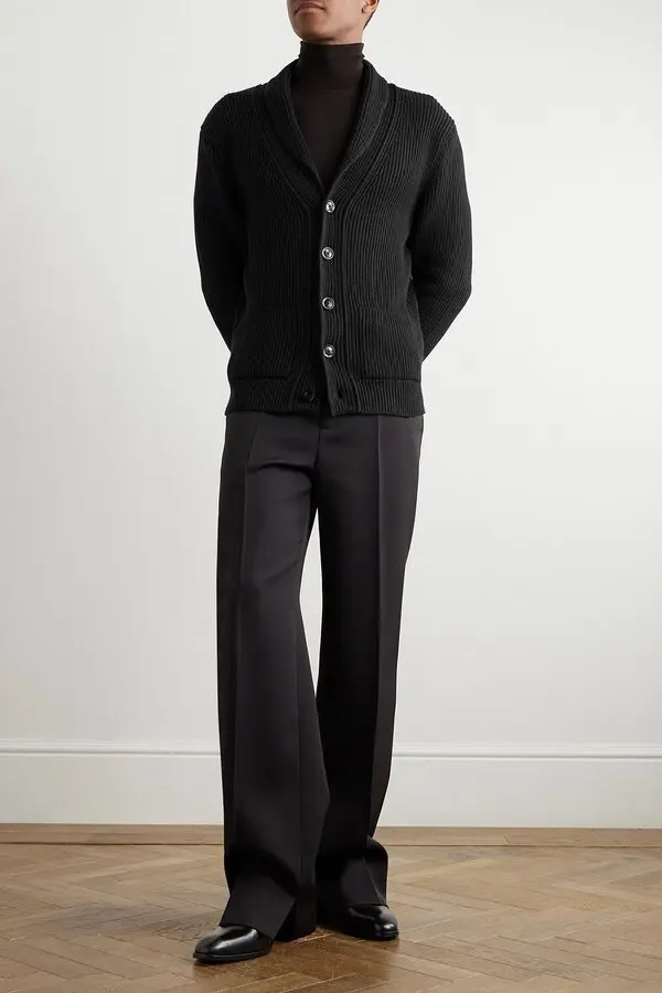 TOM FORD Shawl Collar Ribbed Silk And Wool-blend Cardigan - Black