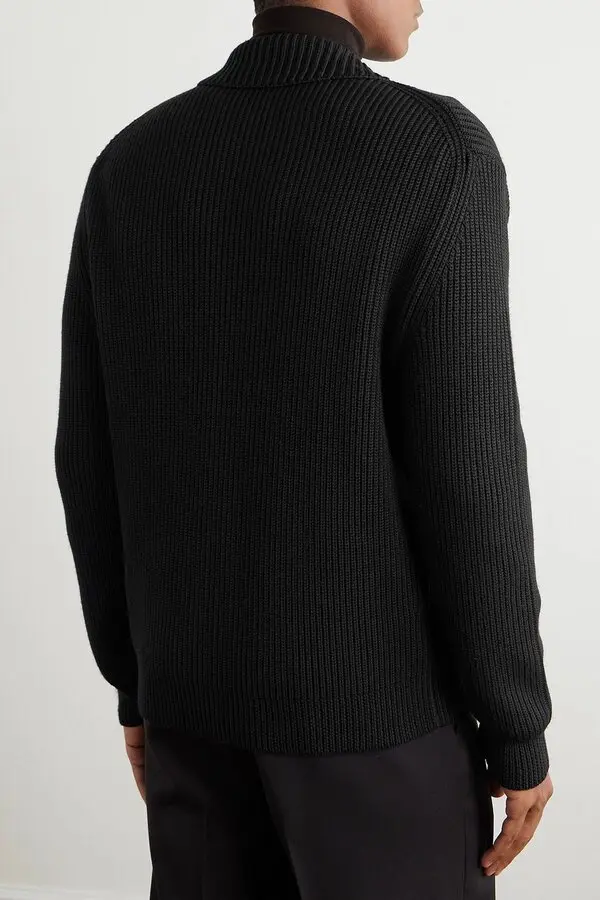 TOM FORD Shawl Collar Ribbed Silk And Wool-blend Cardigan - Black