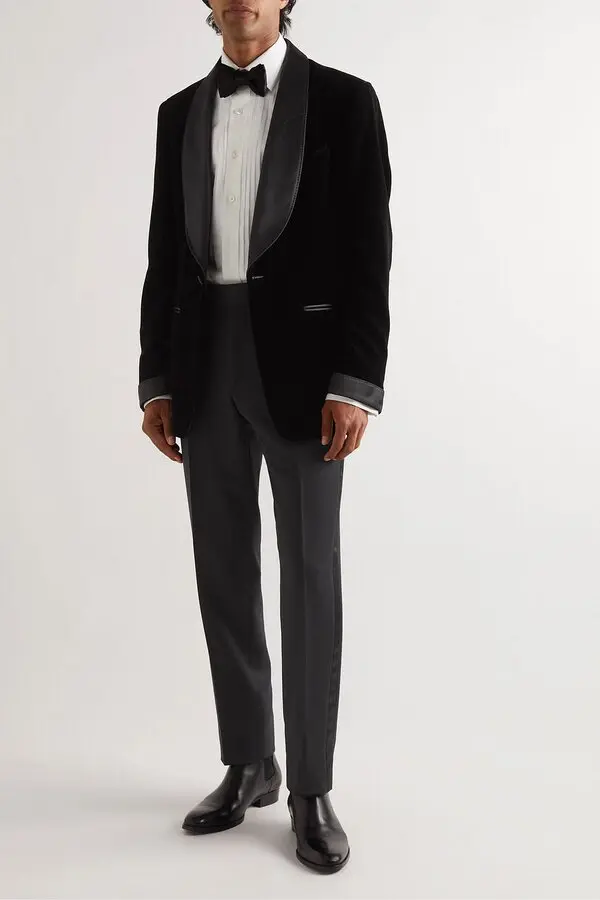 TOM FORD Straight Leg Grain De Poudre Wool And Mohair-blend Tuxedo Pants
