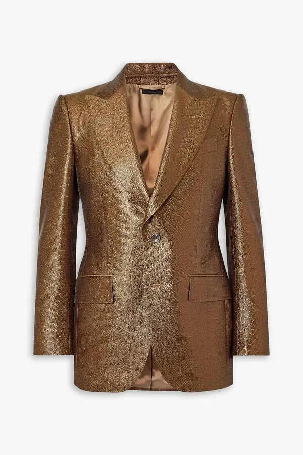 TOM FORD Slimfit Croceffect Coated Woolblend Tuxedo Jacket - Bronze