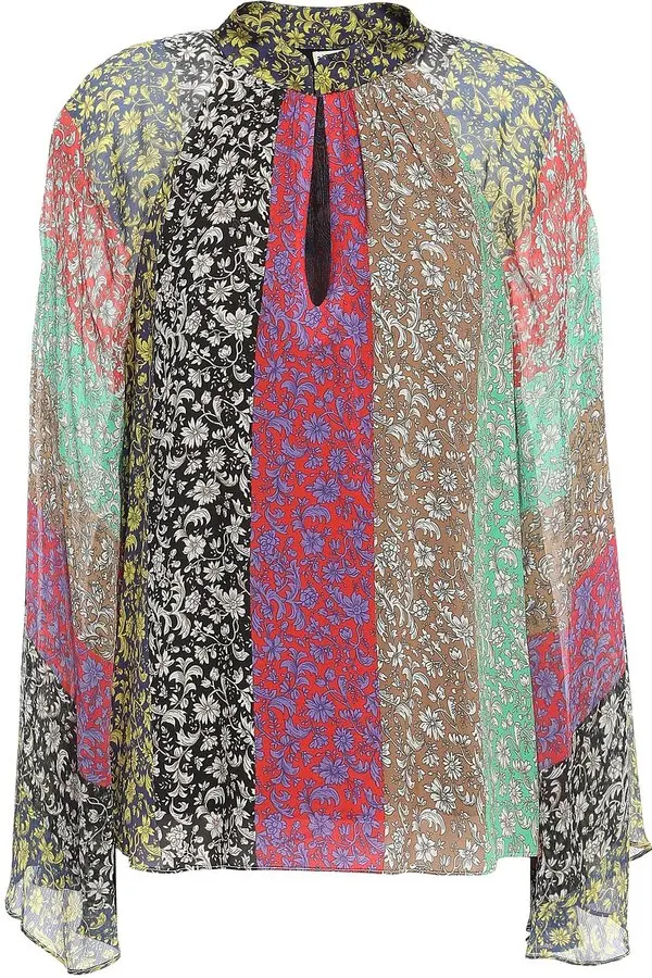 Alice + Olivia Alice Olivia Creponpaneled Colorblock Floralprint Crepe De Chine Blouse - Red