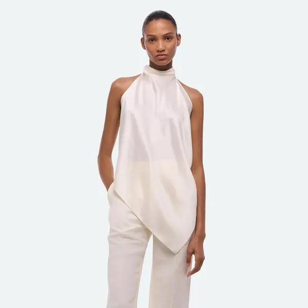 Helmut Lang Asymmetrical Draped Silk Scarf Top - Ivory