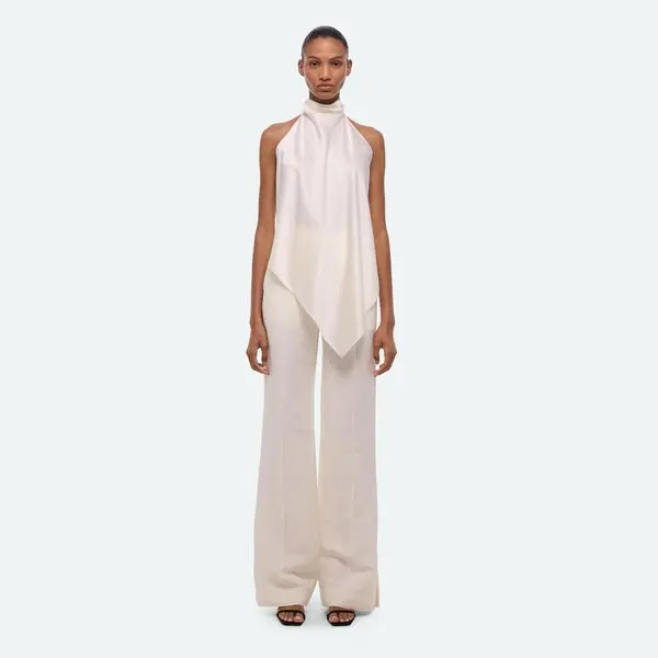 Helmut Lang Asymmetrical Draped Silk Scarf Top - Ivory