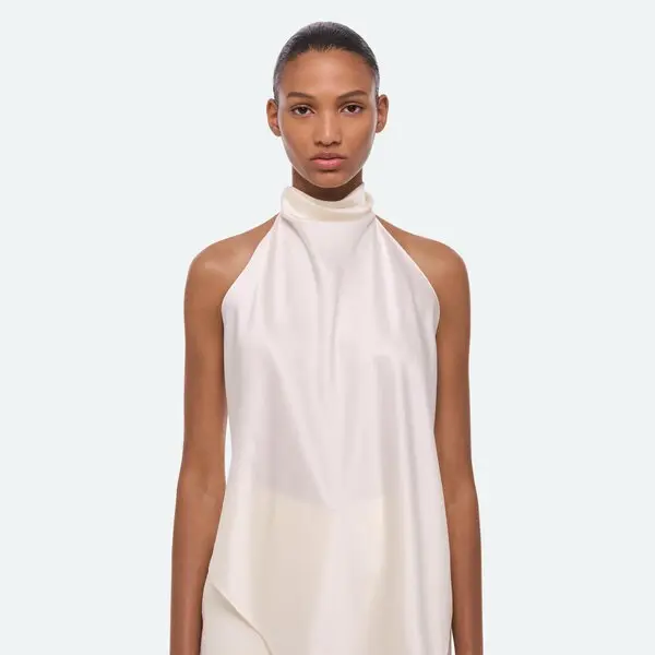 Helmut Lang Asymmetrical Draped Silk Scarf Top - Ivory
