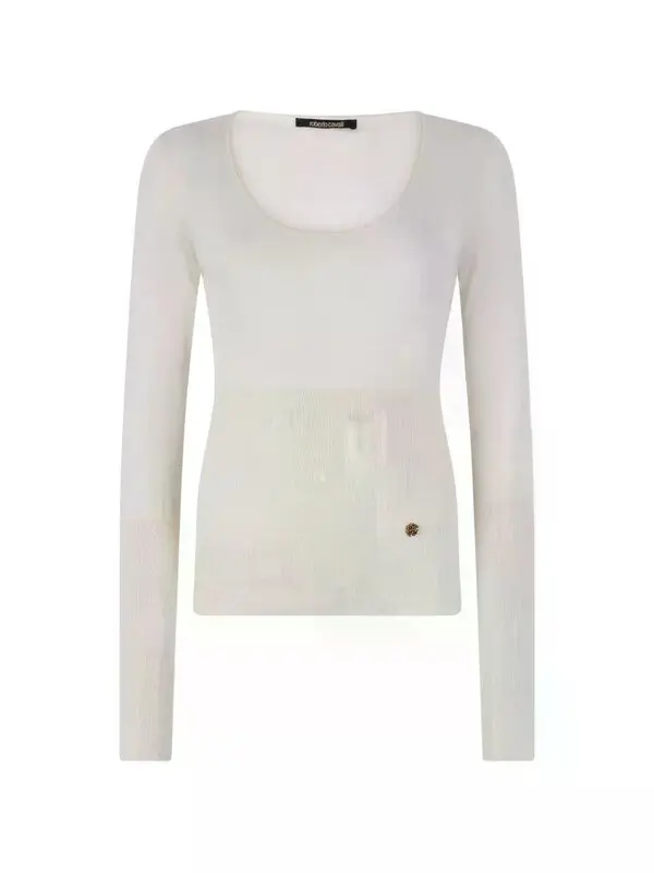 Roberto Cavalli Logo Plaque Ribbed-knit Sweater - Neutrals