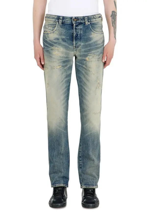 DIESEL® Slim Fit Button Fly Jeans With Distressed Medium Wash