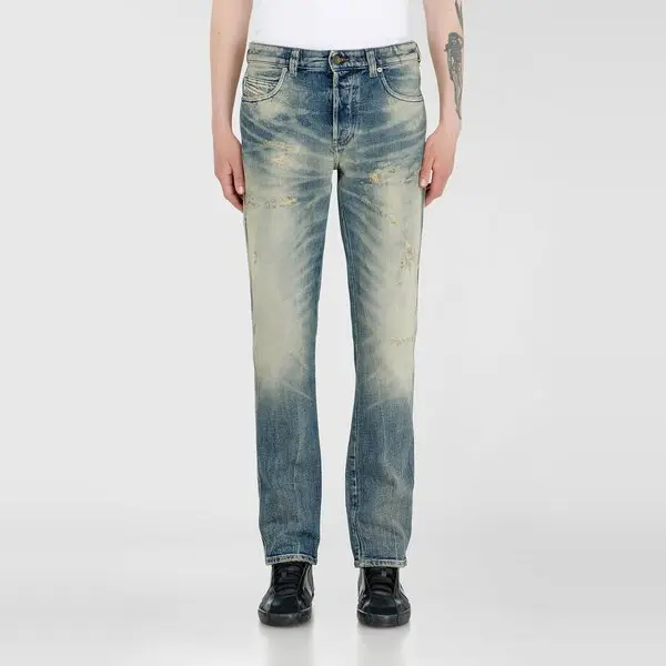 DIESEL® Slim Fit Button Fly Jeans With Distressed Medium Wash