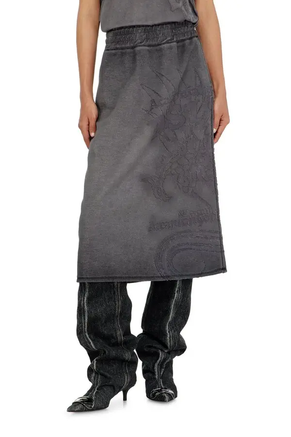 DIESEL® Fleece Midi Skirt With Dévoré Print - Grey