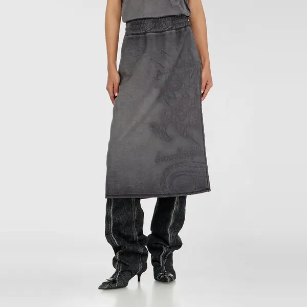 DIESEL® Fleece Midi Skirt With Dévoré Print And Drawstring Waist - Grey