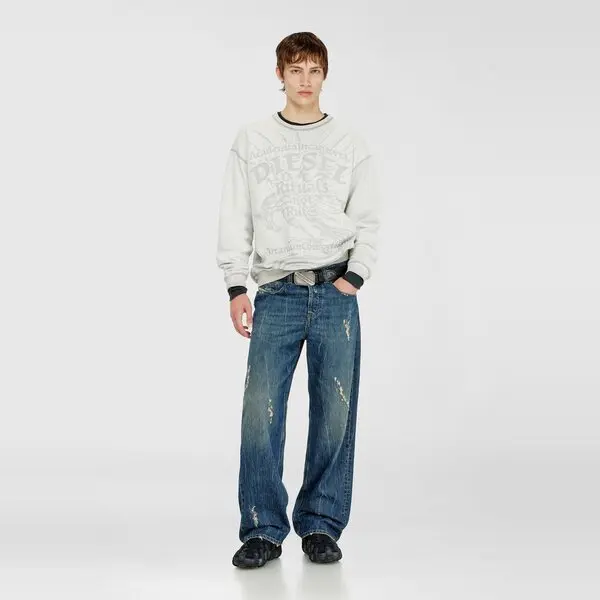 DIESEL® Sweatshirt With Dévoré Print And Logo Detail - Grey