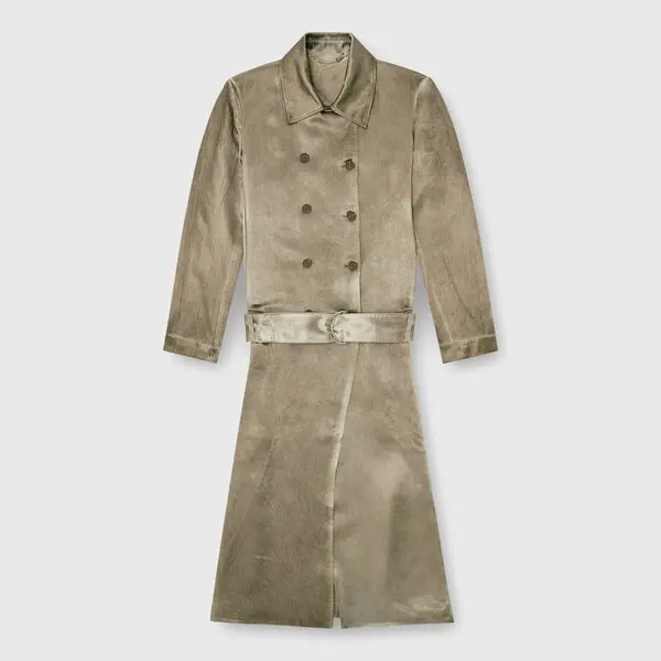 DIESEL® Trench Coat In Wrinkled Satin - Brown