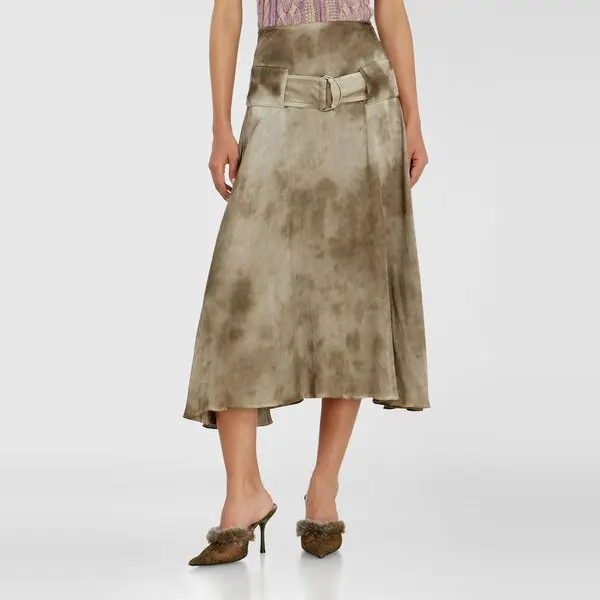 DIESEL® Logo-jacquard Satin Midi Skirt With Belt - Brown