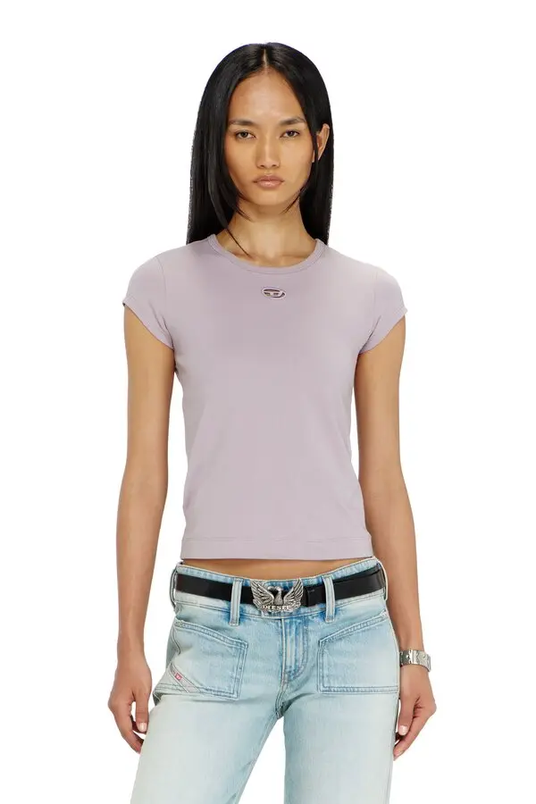DIESEL® T-shirt With Cut-out Embroidered Logo - Violet