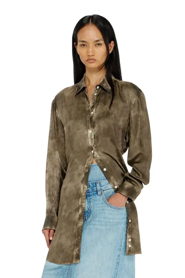 DIESEL® Logo-jacquard Crinkled Satin Long Shirt