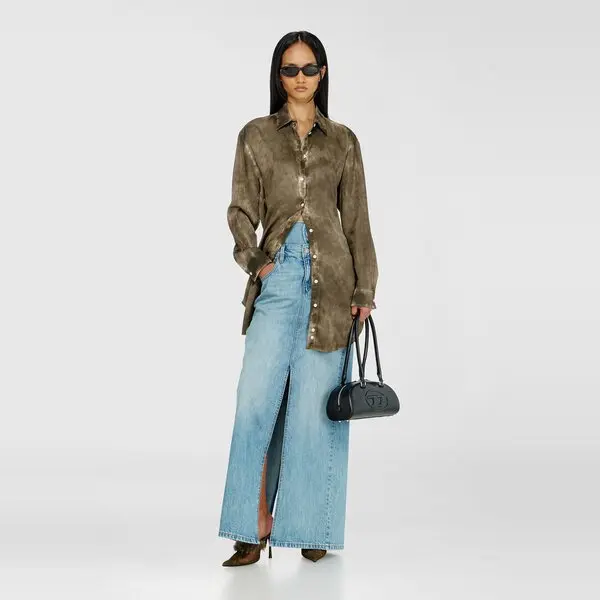 DIESEL® Logo-jacquard Crinkled Satin Long Shirt - Green