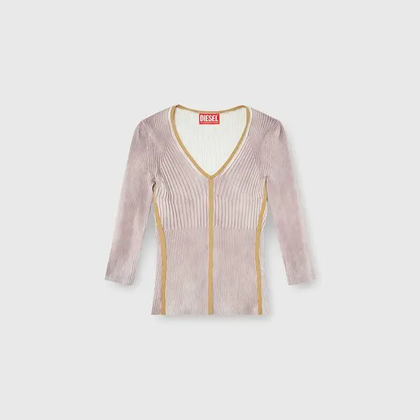 DIESEL® Ribbed V-neck Jumper With Contrast Bands - Violet