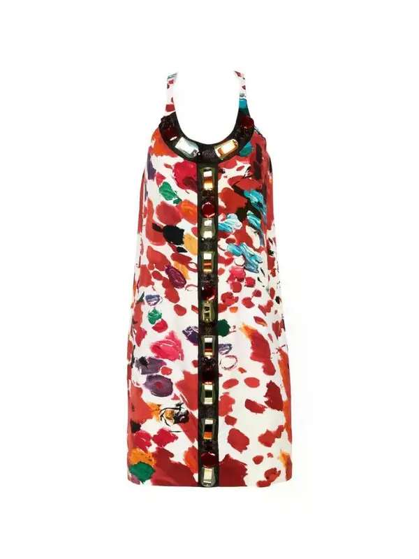 Saint Laurent Jewel Embellishment Midi Dress - White
