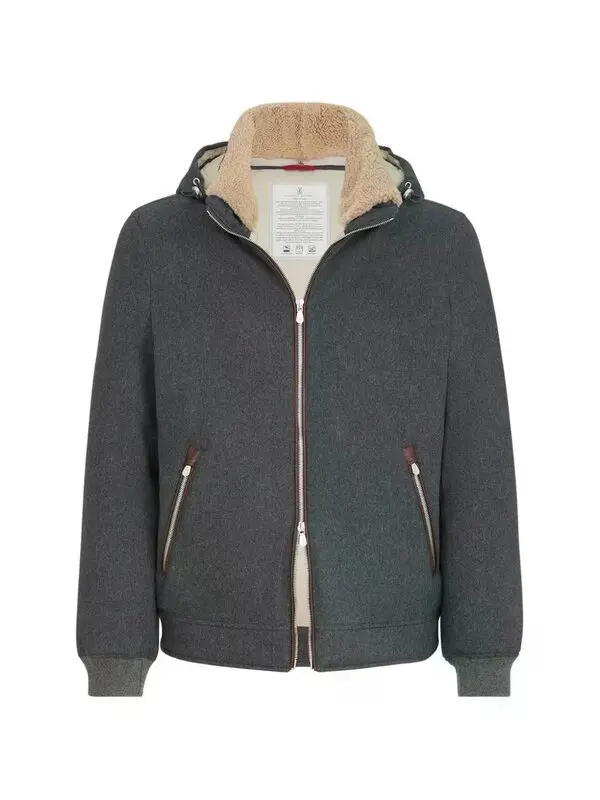 Brunello Cucinelli Bonded Wool Flannel Down Jacket With Detachable Hood - Grey