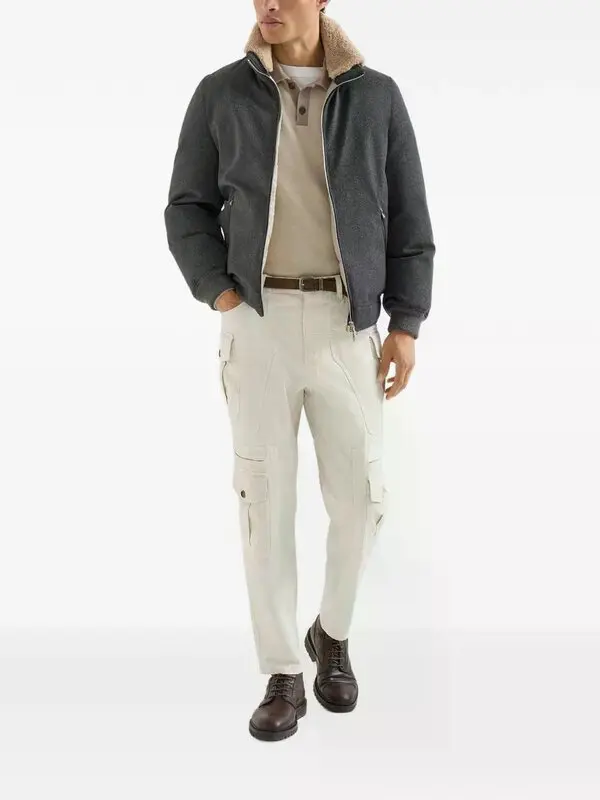 Brunello Cucinelli Bonded Wool Flannel Down Jacket With Detachable Hood - Grey