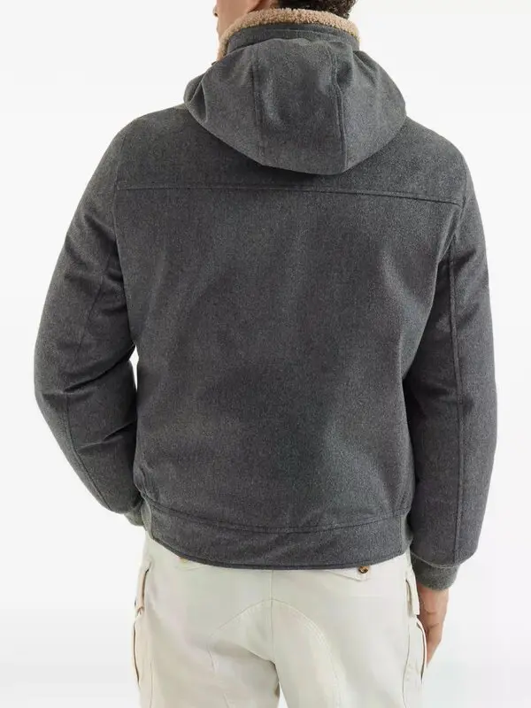Brunello Cucinelli Bonded Wool Flannel Down Jacket With Detachable Hood - Grey