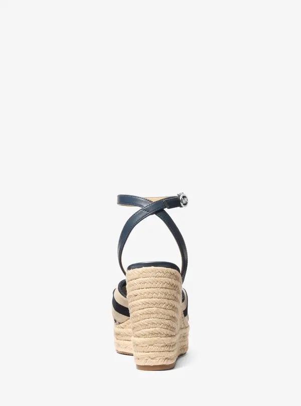 Michael Kors Elena Striped Linen Blend Wedge Sandal